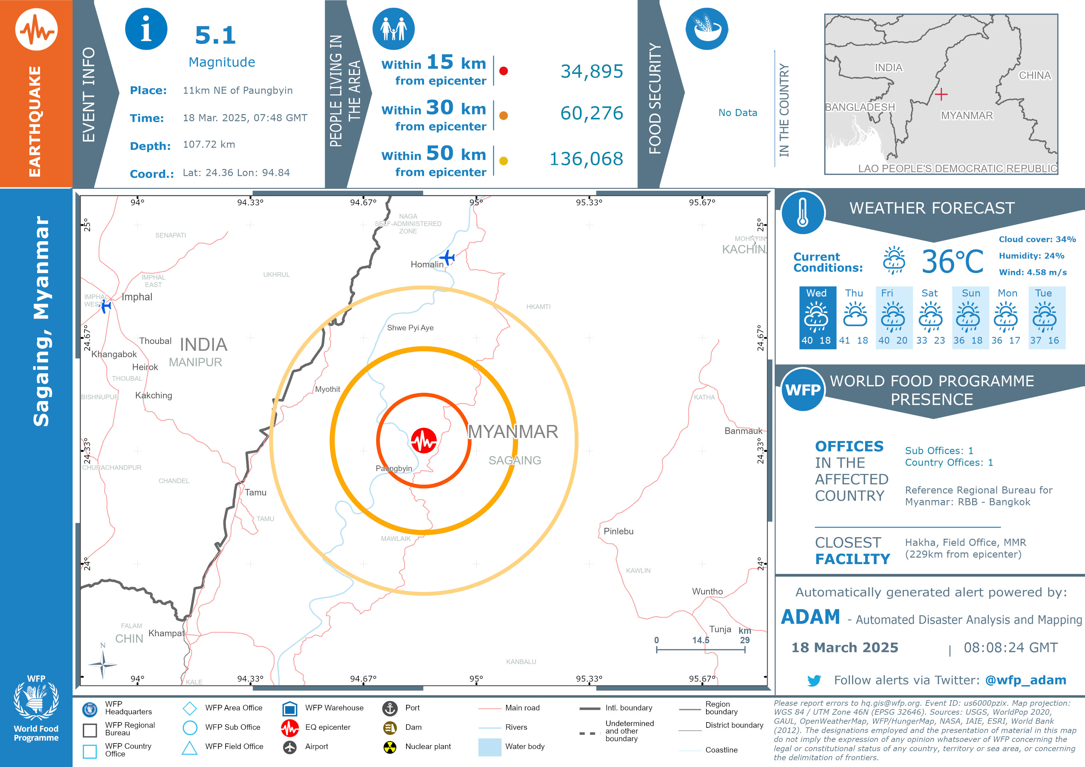 Sagaing, Myanmar - Earthquake, Shake Map (28 March 2025) - Myanmar ...