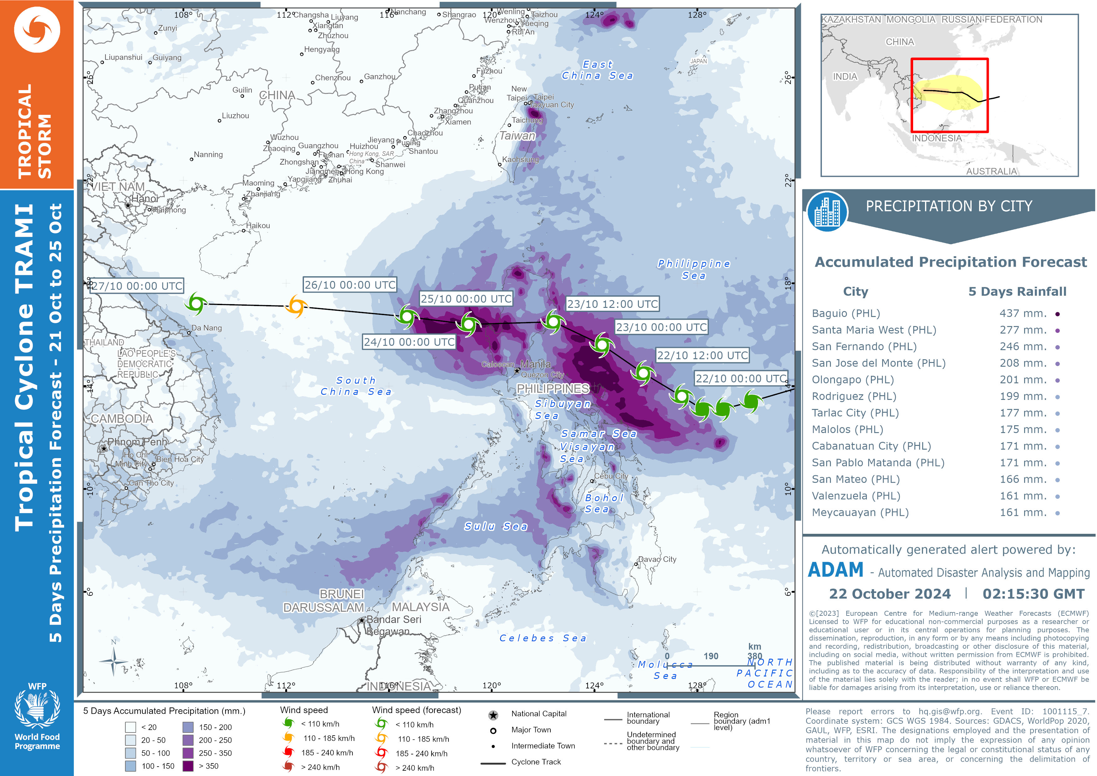 Tropical Cyclone Trami - 5 Days Precipitation Forecast - 21 Oct to 25 ...